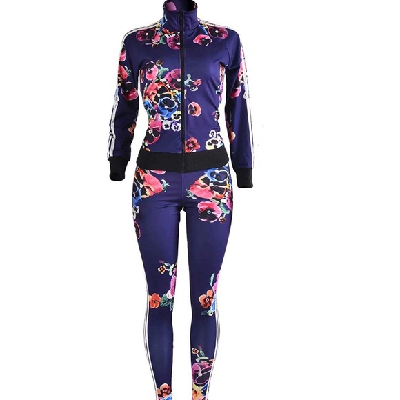 Jackets & Coats | Womens Floral 2 Piece Navy Tracksuit Size Small ...